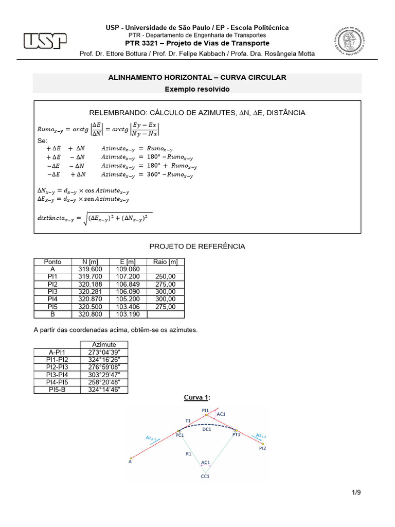 Alinhamento Horizontal - Curva Circular - Exemplo Resolvido | PDF ... Alinhamento Horizontal - Curva Circular - Exemplo Resolvido | PDF ...