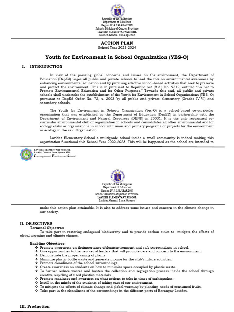 YES-O Action Plan | PDF | Recycling | Climate Change