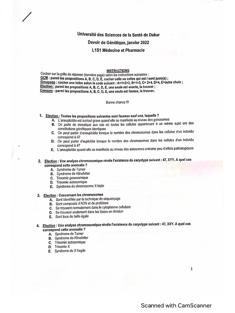 Devoirs Et Examen L1 Médecine | PDF