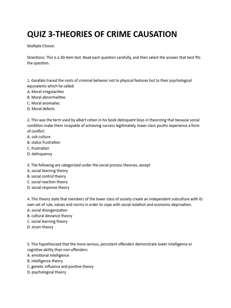 Quiz 3-q and A Theories of Crime Causation | PDF | Deviance (Sociology ...