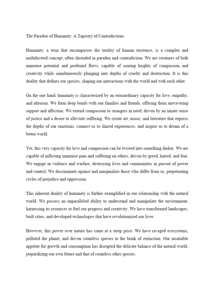 The Paradox of Humanity - A Tapestry of Contradictions | PDF ...
