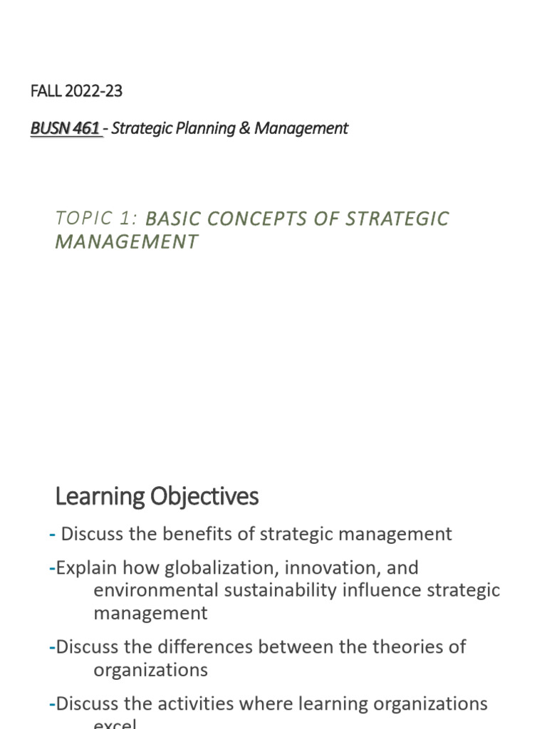 BUSN 461 - Strategic Planning & Management | PDF | Strategic Management ...