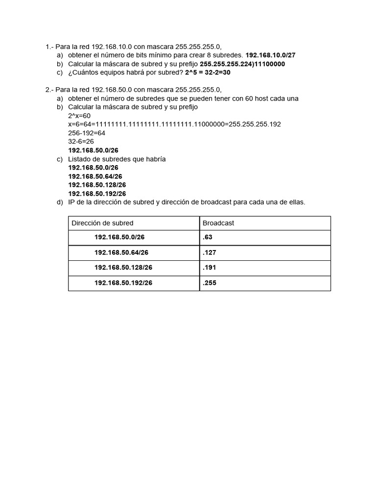 01 - Ejercicios Subredes - II | PDF | Dirección IP | Transmisión de datos