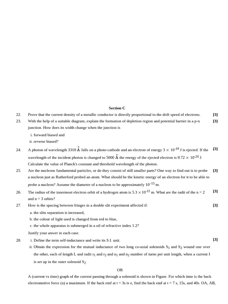Model Test Paper Physics CBSE Class XII 2023 - I Part II | PDF | Waves ...