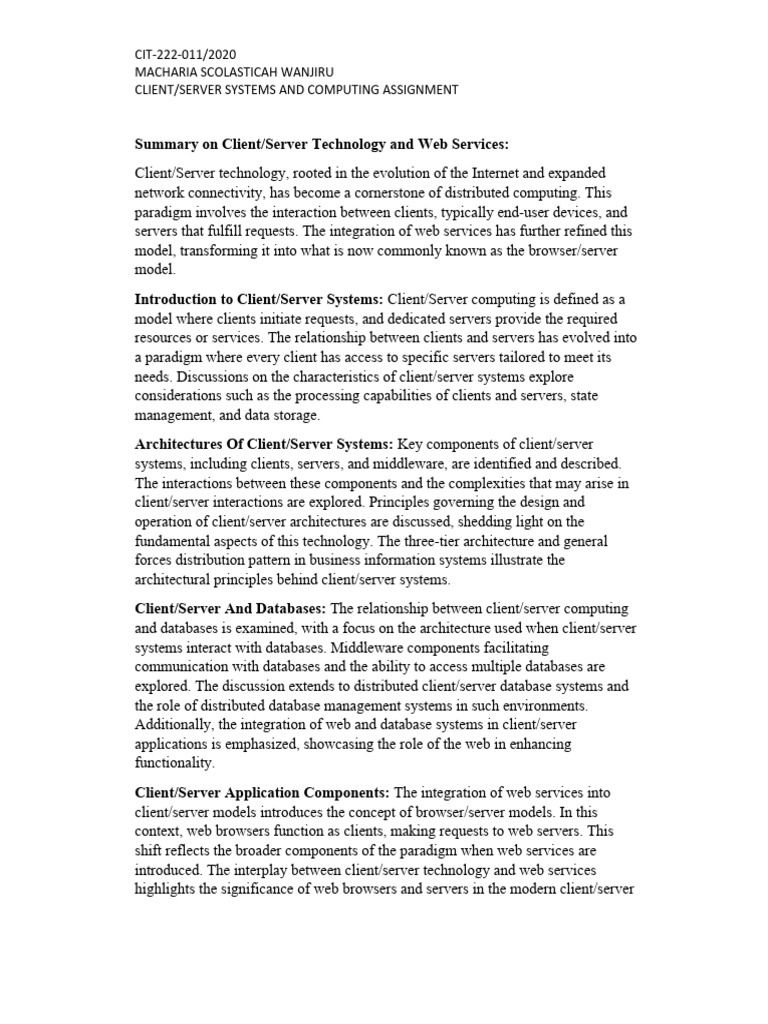 Summary On Client | PDF | Client–Server Model | Server (Computing)