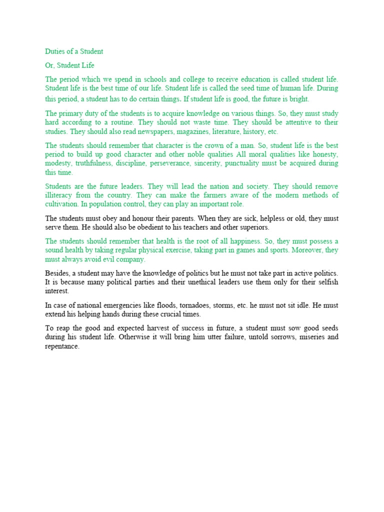 Duties of A Student | PDF