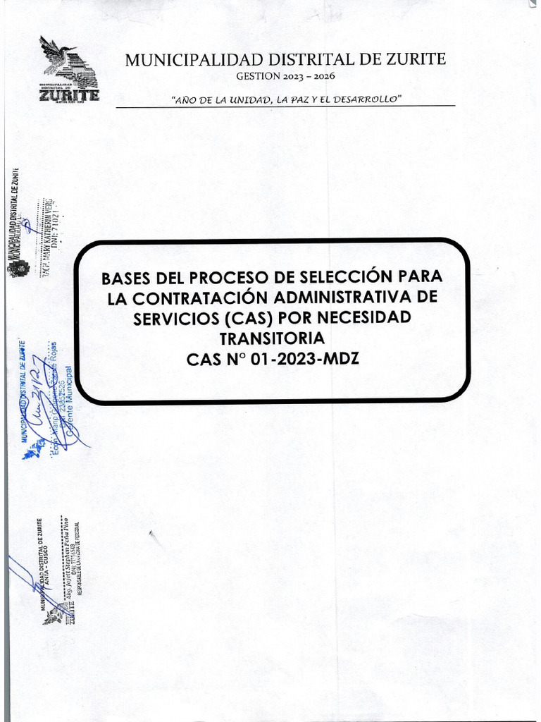 Bases Concurso Cas-001-2023 - Municipalidad Distrital de Zurite | PDF Bases Concurso Cas-001-2023 - Municipalidad Distrital de Zurite | PDF