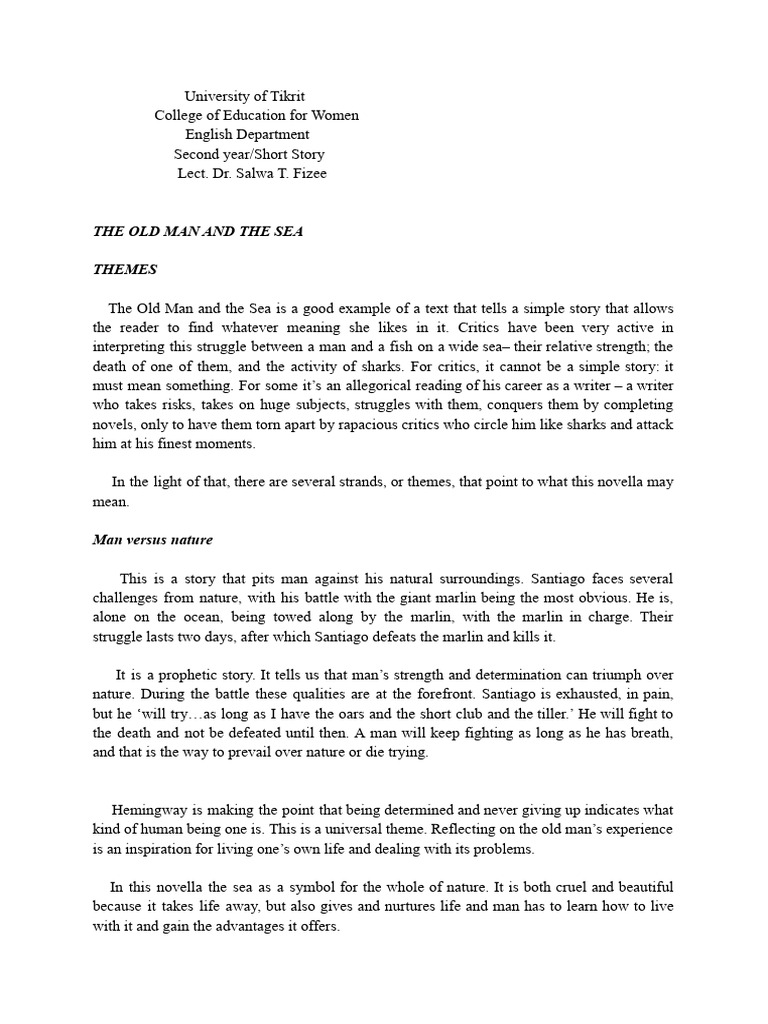 Themes in The Old Man and the Sea | PDF | Poetry