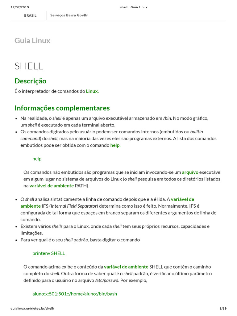 Bash - Shell - Guia Linux | PDF | Shell (informática) | Interface de ...
