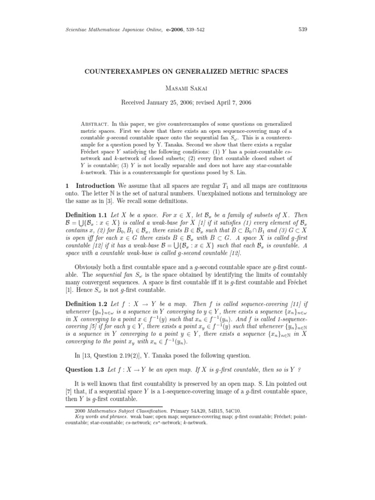 Counterexamples in Generalized Metric Spaces | PDF | Geometry ...