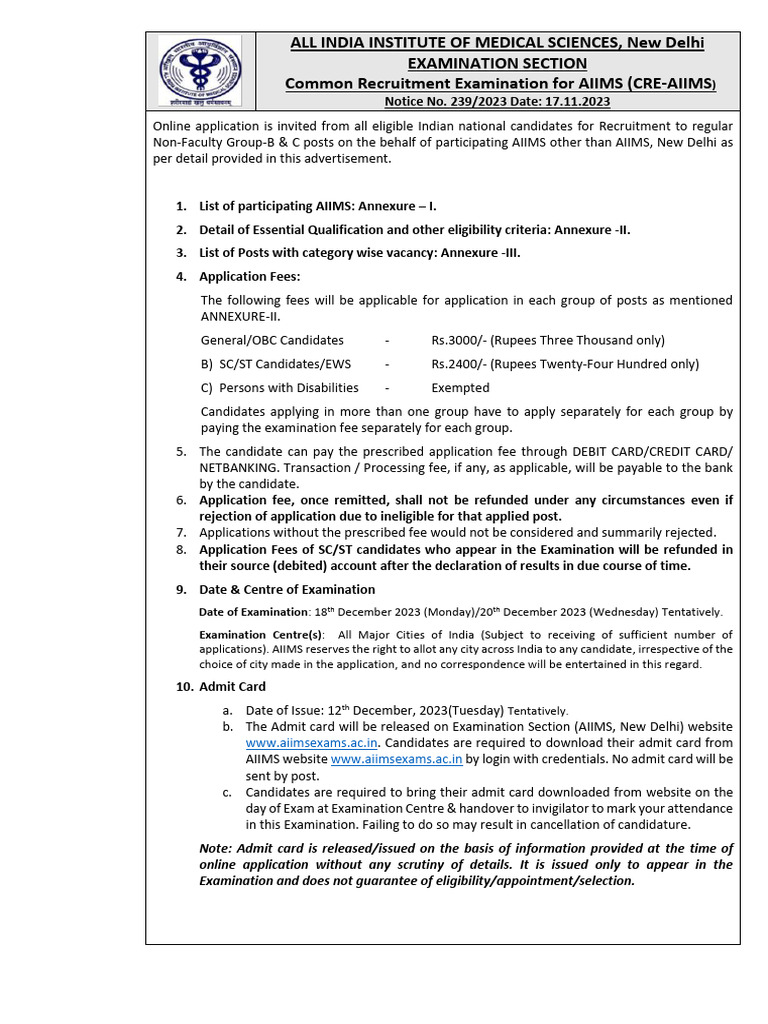 CRE-AIIMS_Advertisement_v7 | PDF