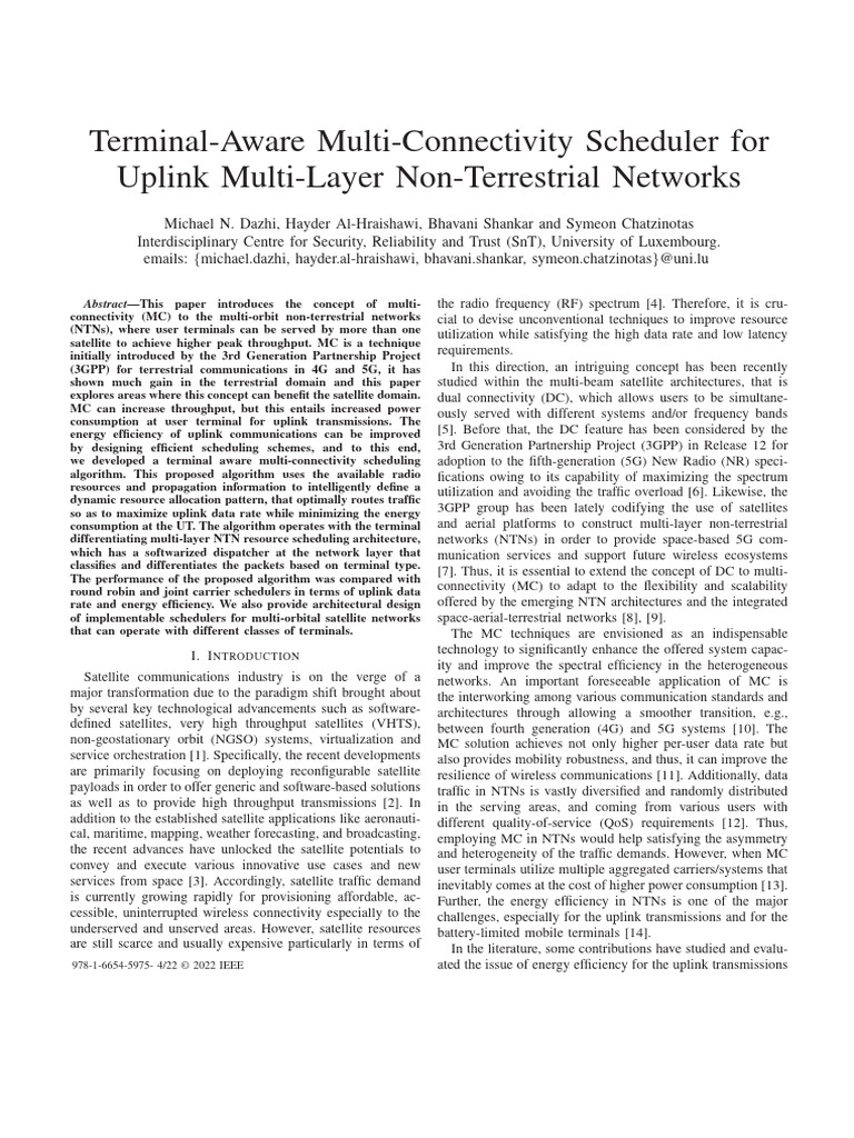 1Terminal-Aware Multi-Connectivity Scheduler For Uplink Multi-Layer Non-Terrestrial Networks ...