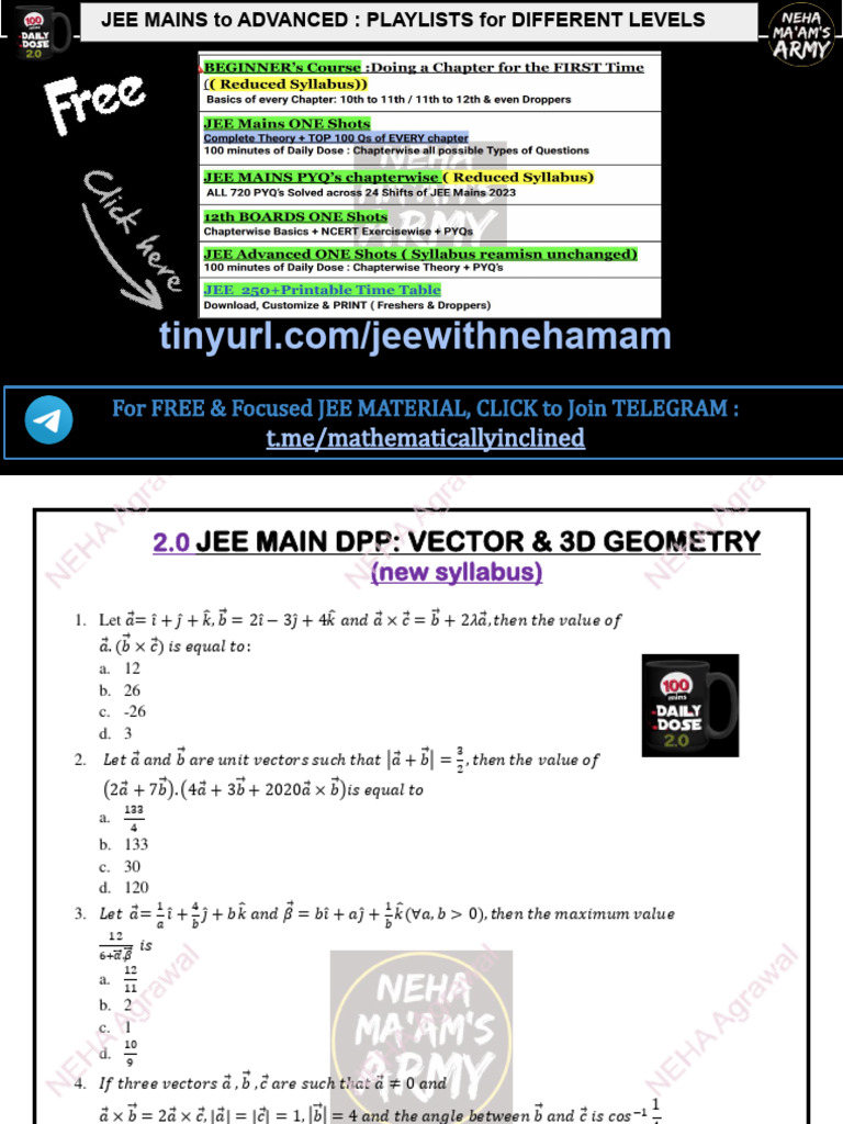 DPP Qs 2.0 Vectors & 3D (New Syllabus) | Download Free PDF | Classical Geometry | Mathematical ...
