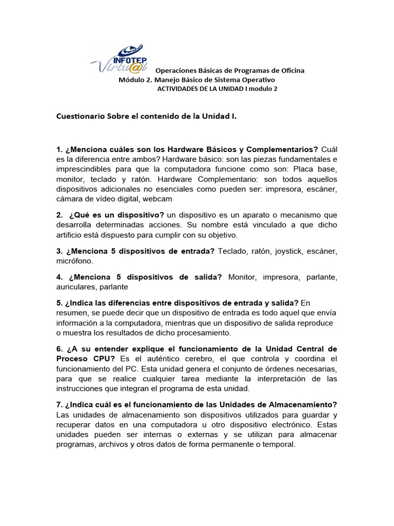 ACTIVIDAD 1 MÓDULO 2 Sps | PDF | Hardware de la computadora | Periférico