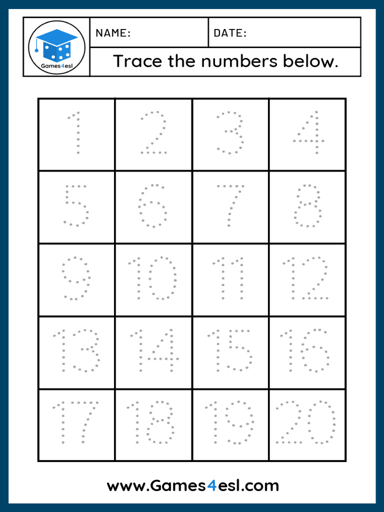 Number Tracing Worksheets 1 20 All One Page | PDF