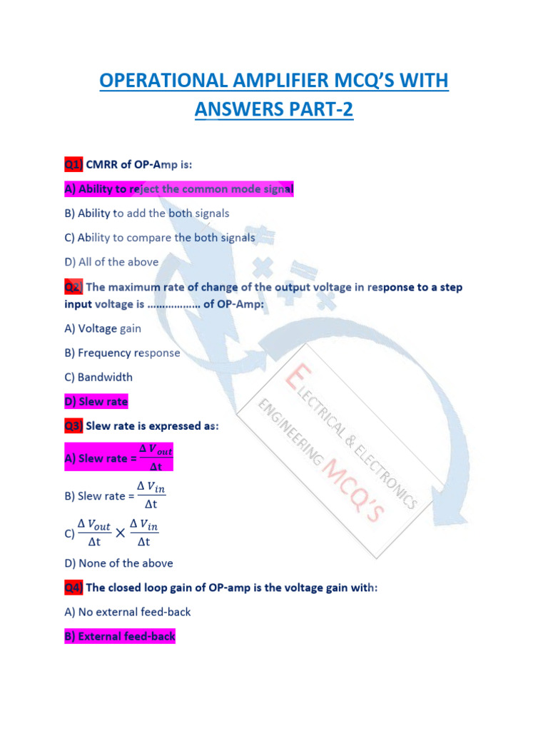 Operational Amplifier MCQ P2 Watermark | PDF | Operational Amplifier | Amplifier