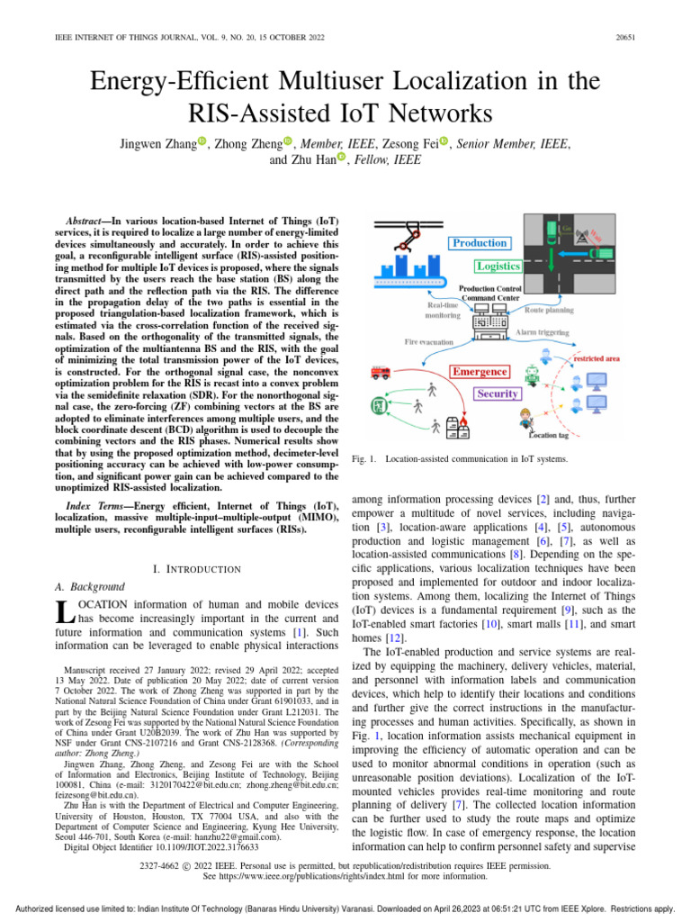 Energy-Efficient Multiuser Localization in The RIS-Assisted IoT Networks | PDF | Internet Of ...