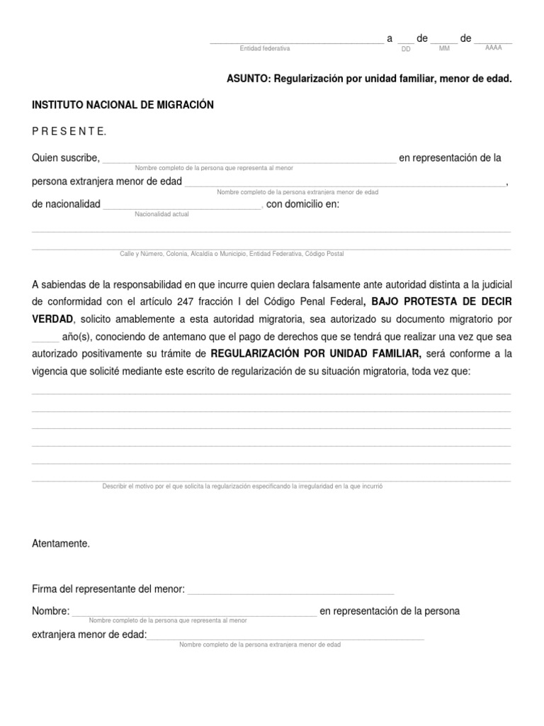 Escrito Regularizacion Por Unidad Familiar | PDF