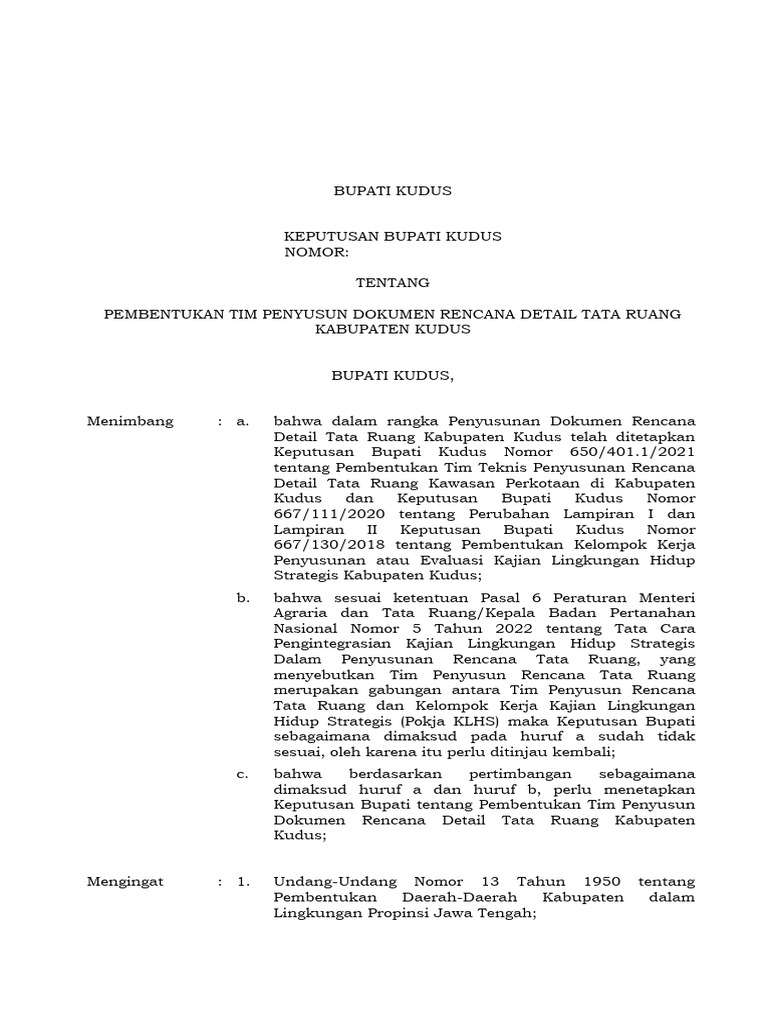 SK Tim Penyusun RDTR Dan KLHS | PDF