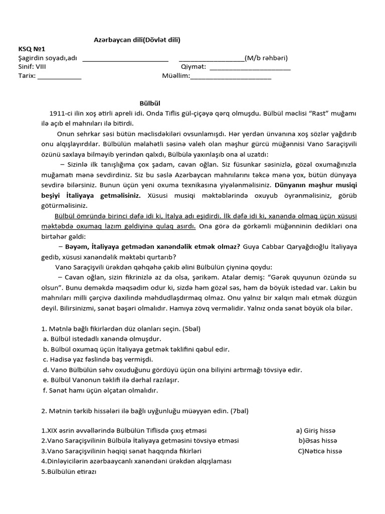 8ci Sinif KSQ Yeni | PDF