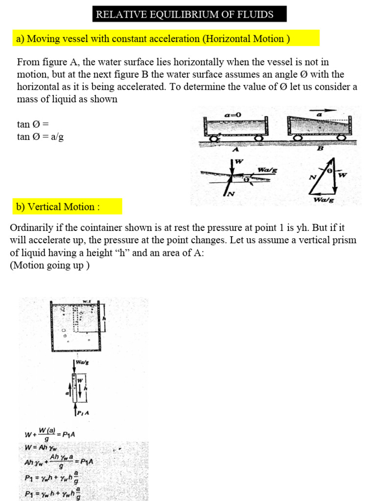 Chapter 10 Relative Equilibrium On Fluids | PDF | Force | Pressure