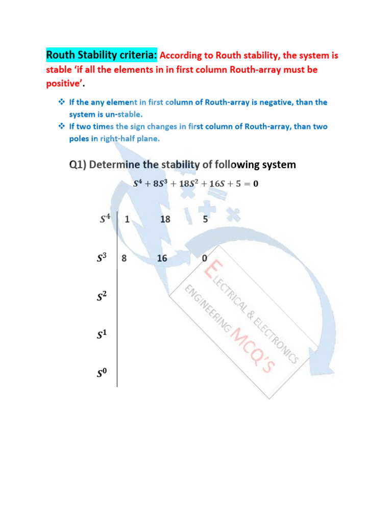 ROUTH STABILITY CARITERIA Watermark | PDF