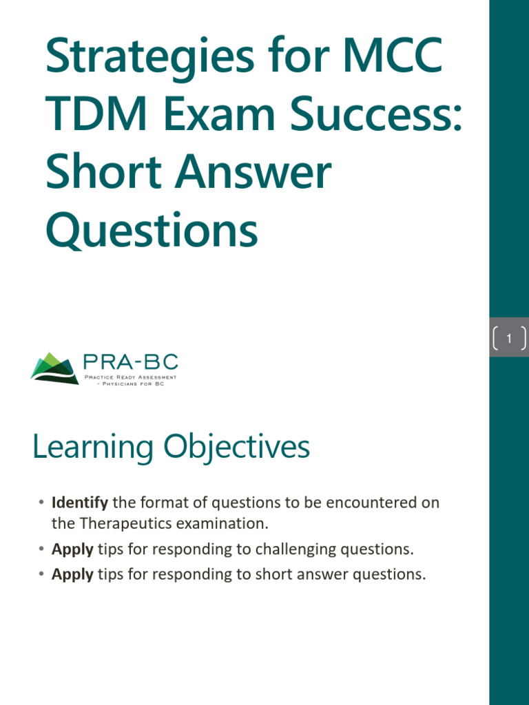 Strategies For MCC TDM Exam Success - Short Answer Questions | PDF | Medical Prescription | Therapy