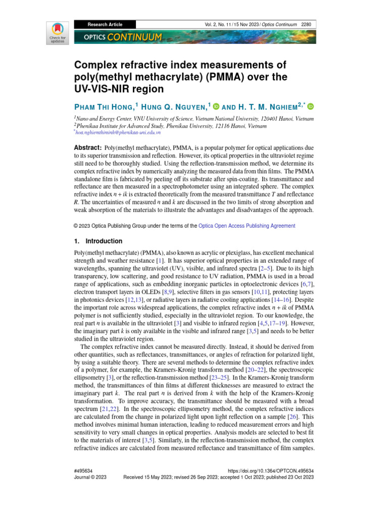 PMMA Complex Refractive Index Study | PDF | Poly(Methyl Methacrylate ...