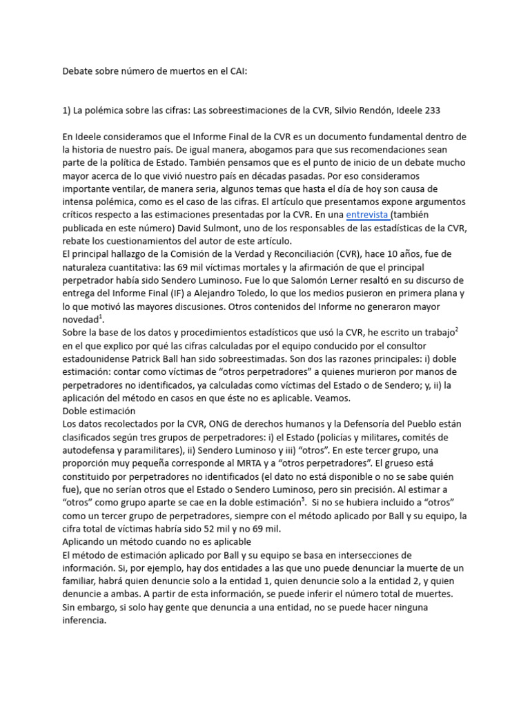 Debate sobre cifras de la CVR | PDF | Verdad | Perú