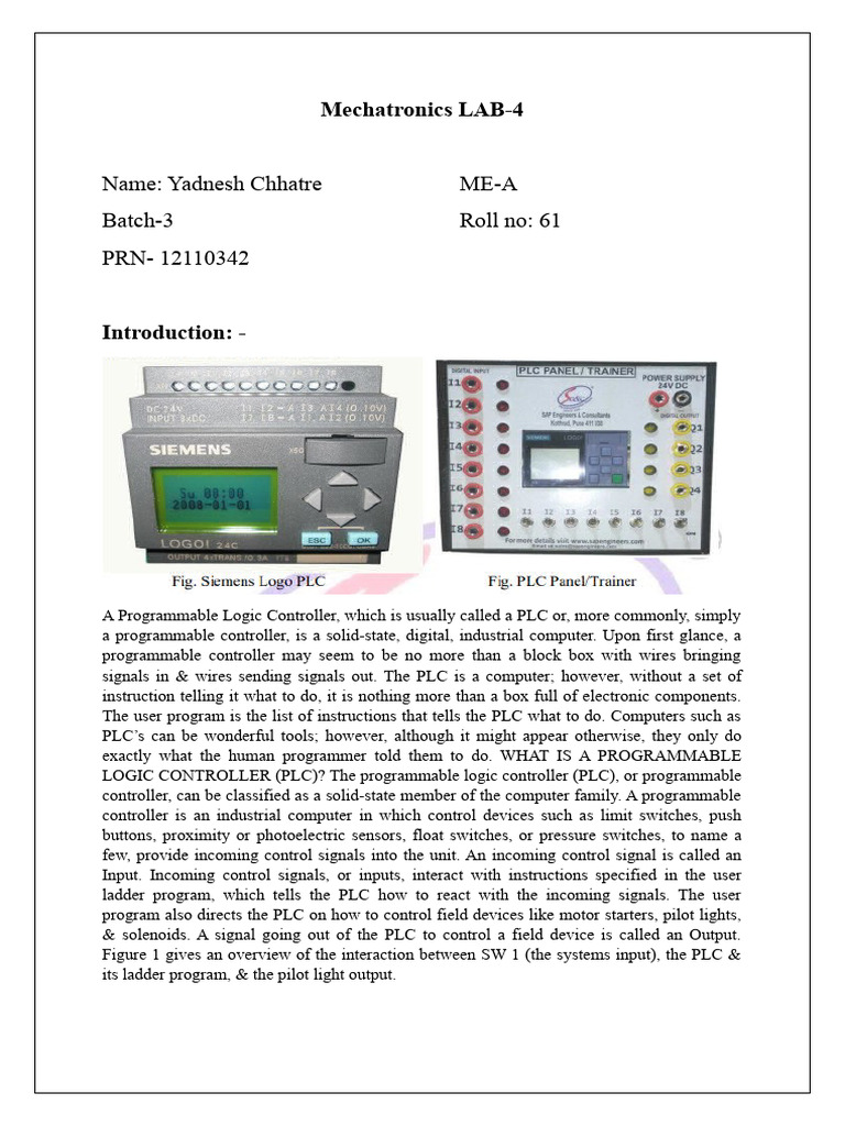 Digu Mechatronics LAB 4 | PDF | Programmable Logic Controller | Automation