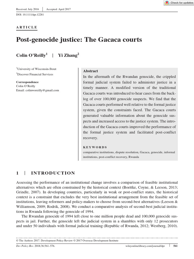 Development Policy Review - 2017 - O Reilly - Post Genocide Justice The ...