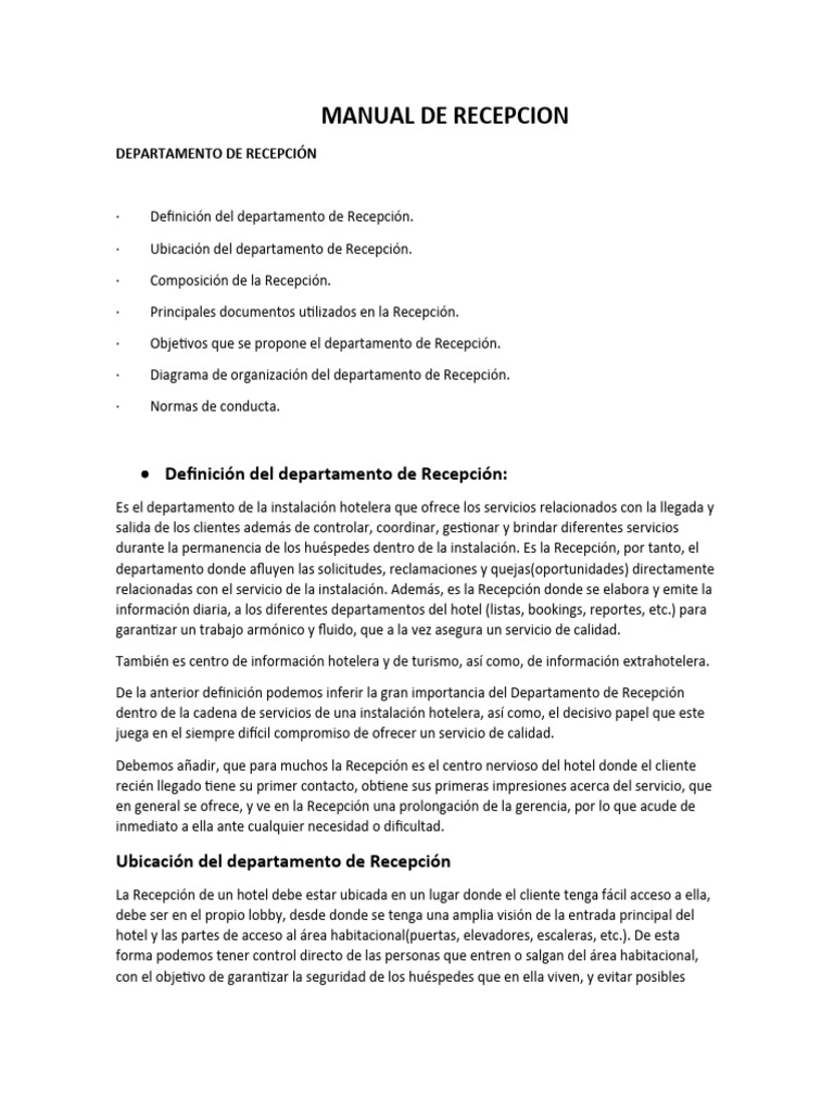 Lectura 6 MANUAL DE RECEPCION | PDF | Hotel | Agencia de viajes