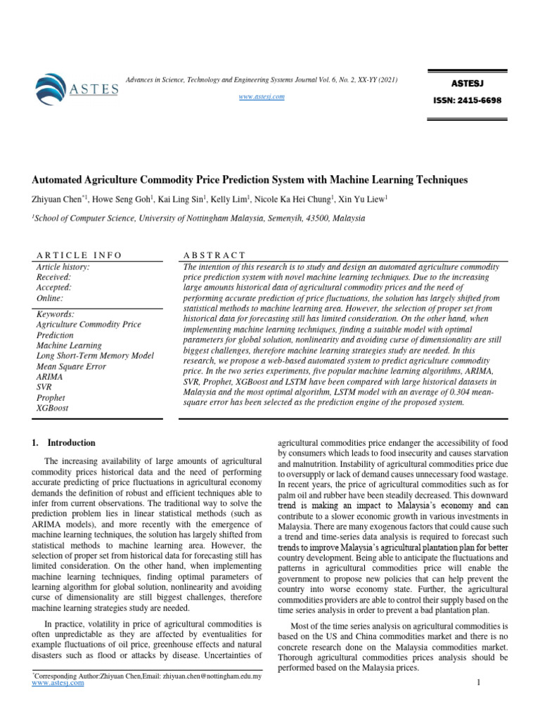 Automated Agriculture Commodity Price Prediction System with Machine Learning Technique | PDF ...