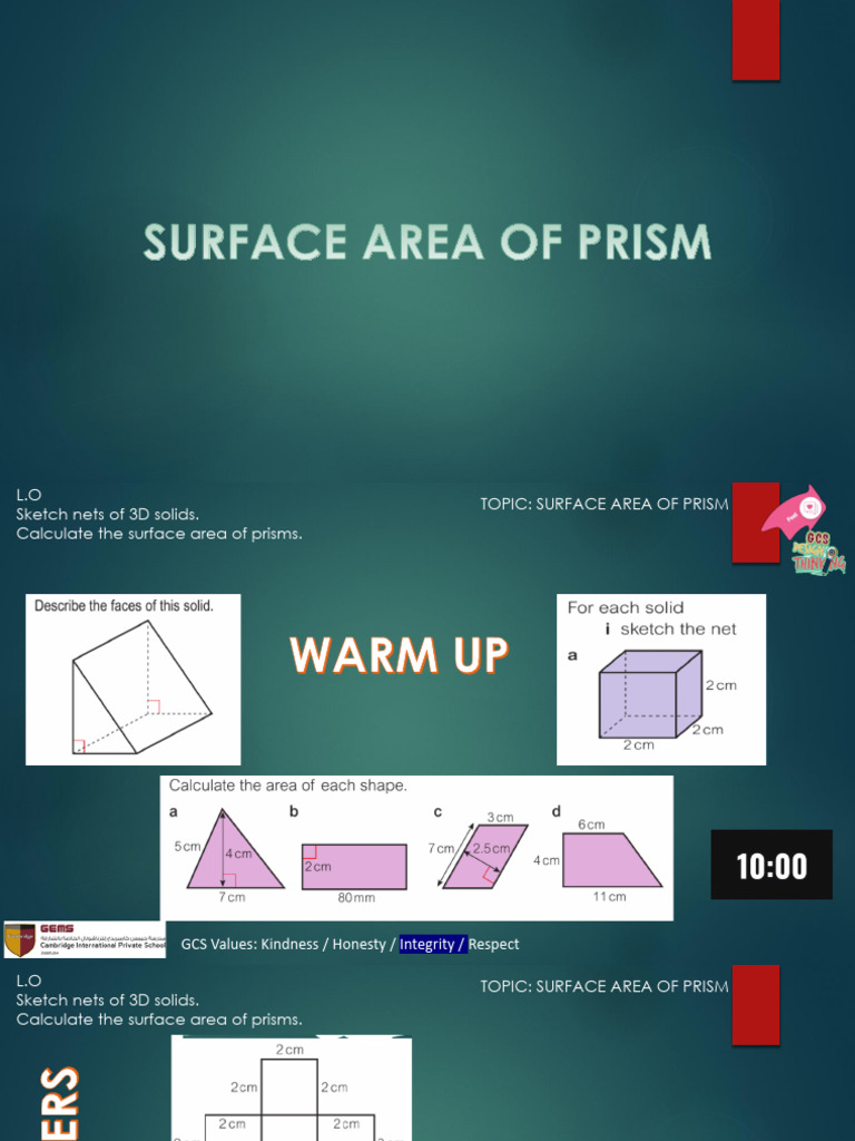 Surface Area of Prisms Lesson Plan | PDF | Area | Integrity