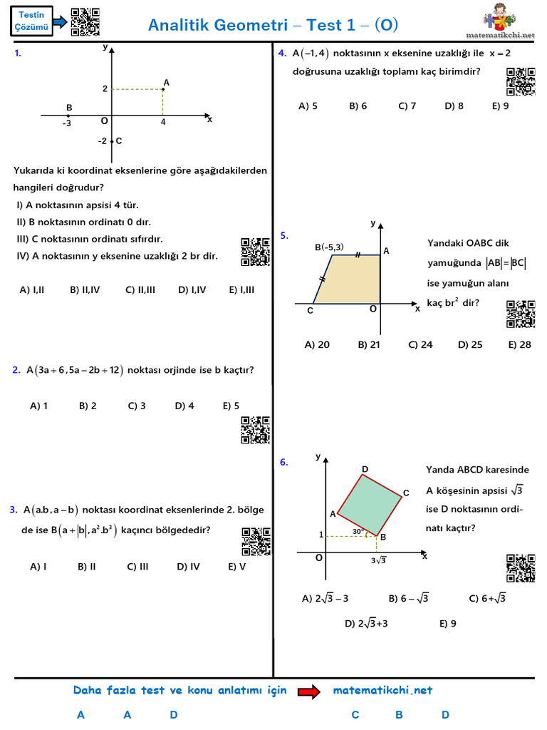 Analitik Geometri Test 1 Orta Seviye | PDF