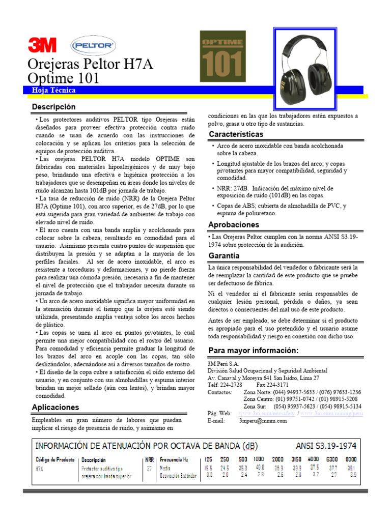 3M Peltor 101 - H7A | PDF | ruido