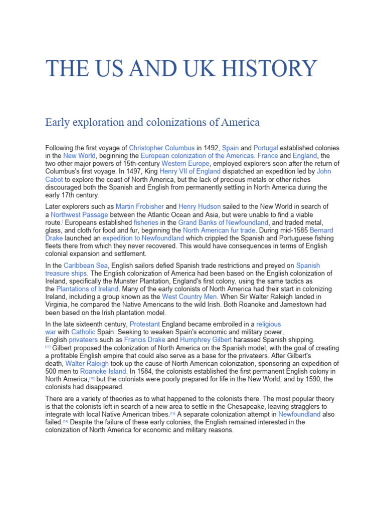 The Us and Uk History Project | PDF | British Colonization Of The ...