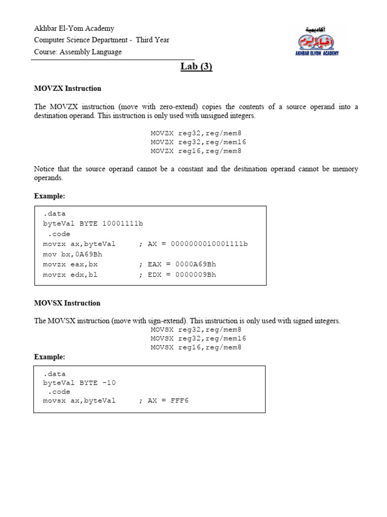 Assembly Lab 3 | PDF | Assembly Language | Computer Programming Assembly Lab 3 | PDF | Assembly Language | Computer Programming