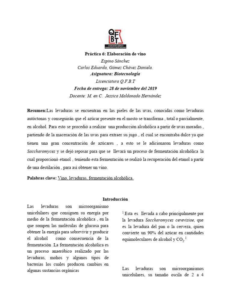 Biotec Vino | PDF | Fermentación | Levadura