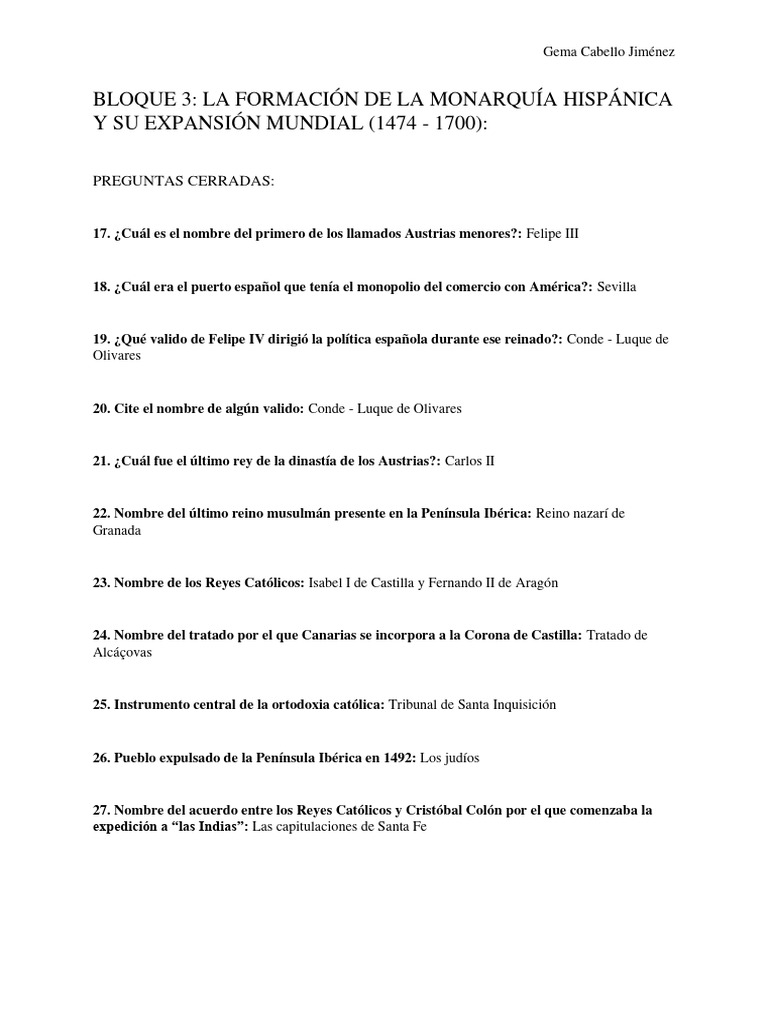 Bloque 3 La Formación de La Monarquía Hispánica y Su Expansi | PDF | Imperio español | Inquisición