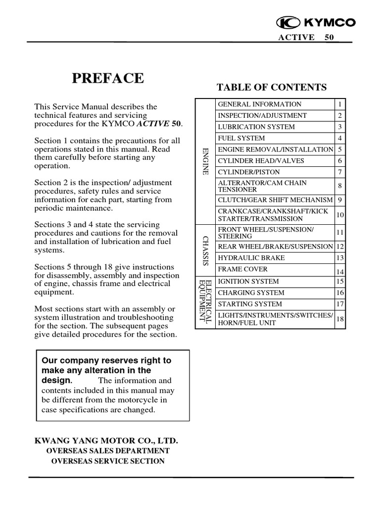 Kymco Activ 50 - Workshop Manual (En) | PDF | Carburetor | Internal ...