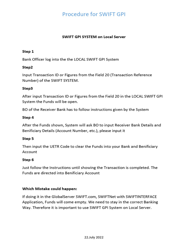 1 - SWIFT GPI Procedure | PDF
