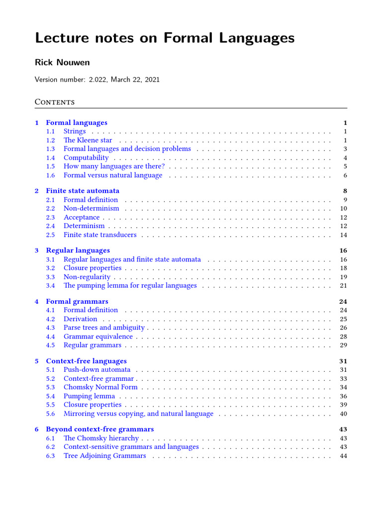 Lecture Notes Formal Languages Nouwen | PDF | Computational Complexity ...