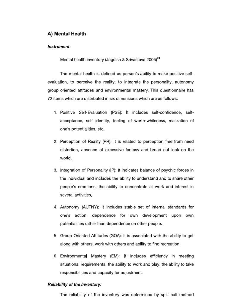 Mental Health Inventory | PDF