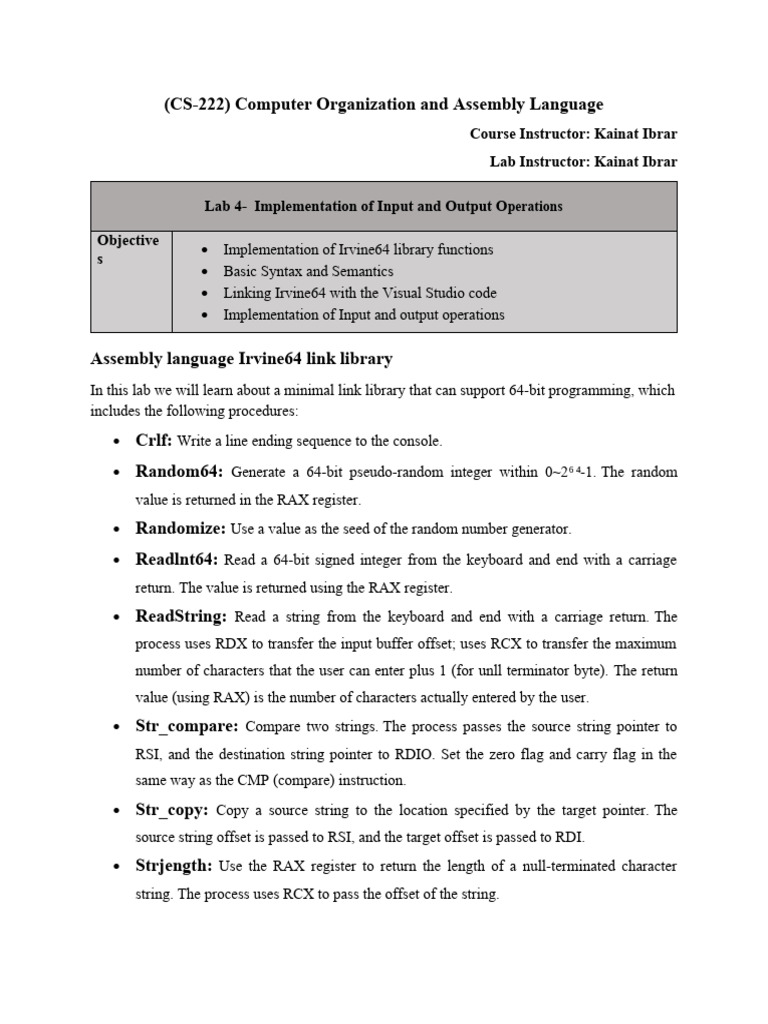 LAB4-Implementation of I - O Instructions | PDF | String (Computer Science) | Pointer (Computer ...