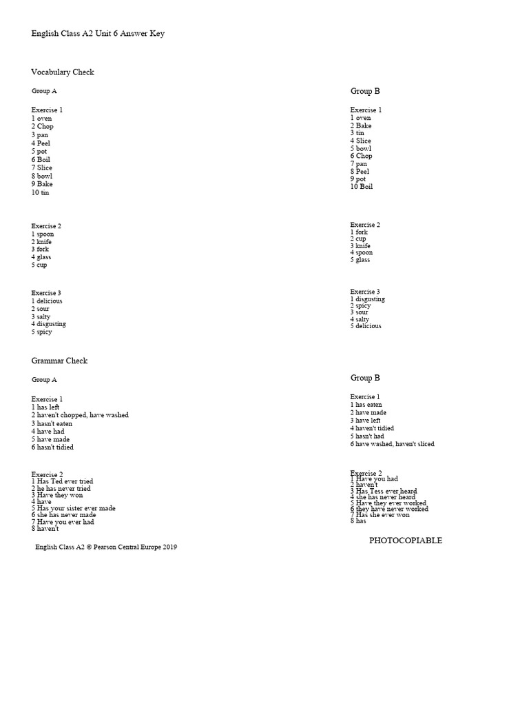 Tests - Unit 6 Answer Key and Script | PDF | Cuisine | Foods