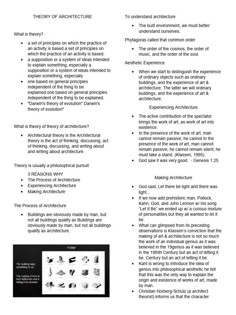 Theory of Architecture - Reviewer | PDF | Theory | Experience