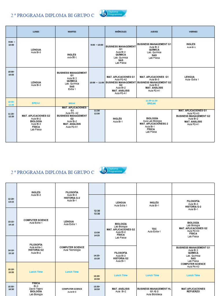 Horario Programa Diploma BI Grupo C | PDF | Naturaleza | Ciencias Naturales