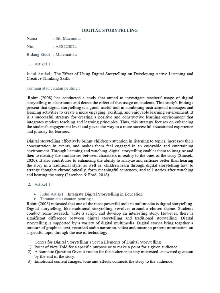 Siklus DIGITAL STORYTELLING | PDF | Storytelling | Learning