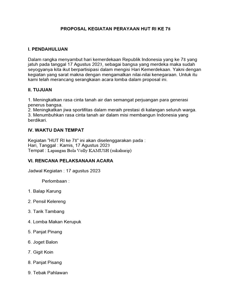 793 Contoh Proposal Singkat Kegiatan 17 Agustus | PDF